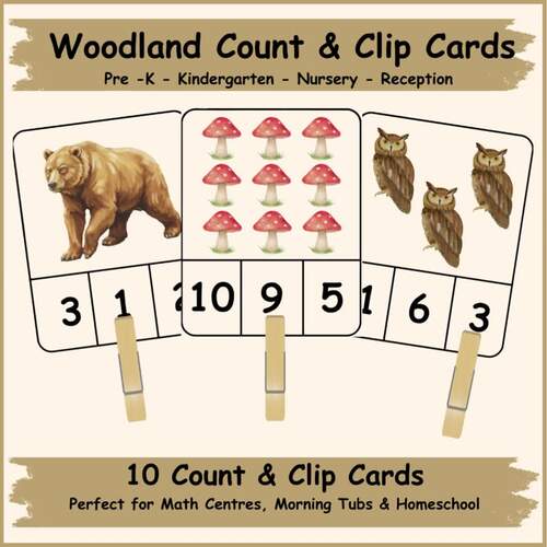 Woodland Count & Clip Cards | Preschool Math | Numbers 1–10 | Fine Motor