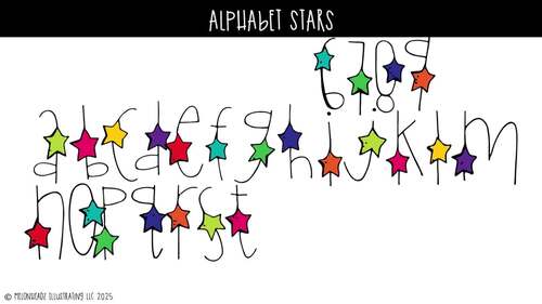 Alphabet Stars clip art, Letters BLACK AND WHITE by Melonheadz Clipart