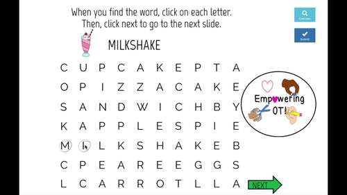 Occupational Therapy Teletherapy: Easy Food Word Search BOOM CARDS SPED