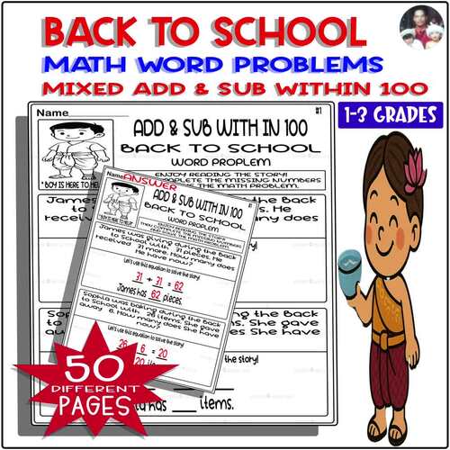 Back to School Mixed Addition and Subtraction Word Problems Within 100 ...