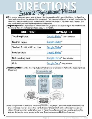 Prepositional Phrases - English Grammar Lesson - Print & Digital ...