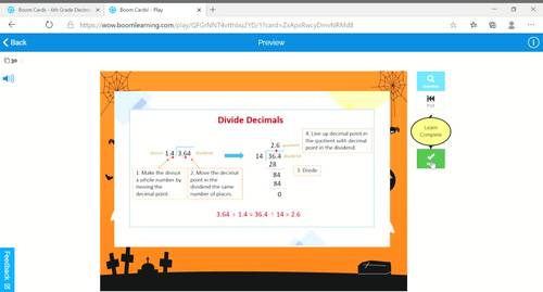 Long Division with Decimals Boom Cards Distance Learning Halloween