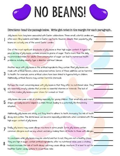 Spring Paired Passage Jelly Beans! Opinion Compare Write ELA ...