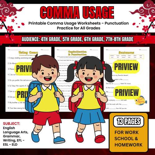 Printable Comma Usage Worksheets - Punctuation Practice for All Grades
