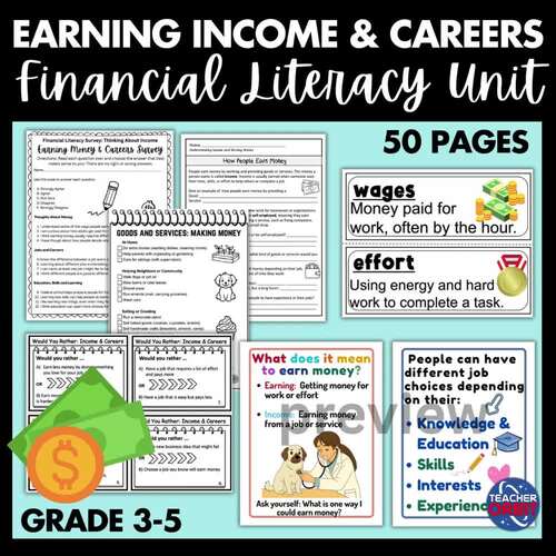 Earning Income and Careers Financial Literacy Activities Unit Money 3-5