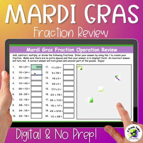 Mardi Gras Pixel Art Math Fraction Review for Google Sheets Self ...