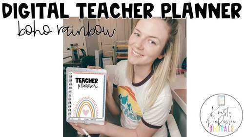 Digital Teacher Planner - Editable on ipad, tablet, google - Boho Rainbow
