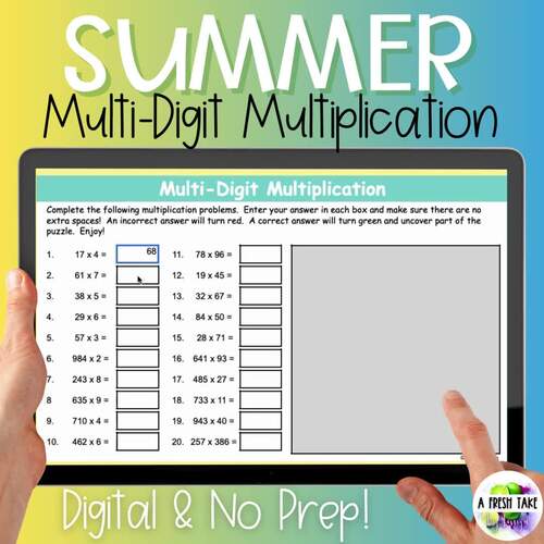 Pixel Art Math Summer Multi-Digit Multiplication Google Sheets Self Grading