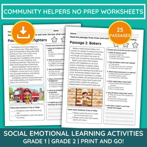 Community Helpers Reading Informational Comprehension Worksheets Grade ...