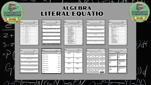 LITERAL EQUATIONS AND FORMULAS * Algebra Worksheets-PDF/PPT | TPT