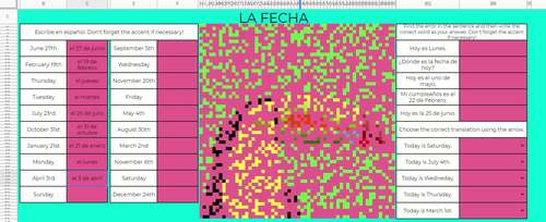 Spanish Days, Months, and Date Digital Mystery Picture | La Fecha Pixel Art