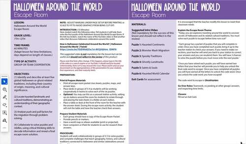 Geography Halloween Around the World Escape Room | TPT