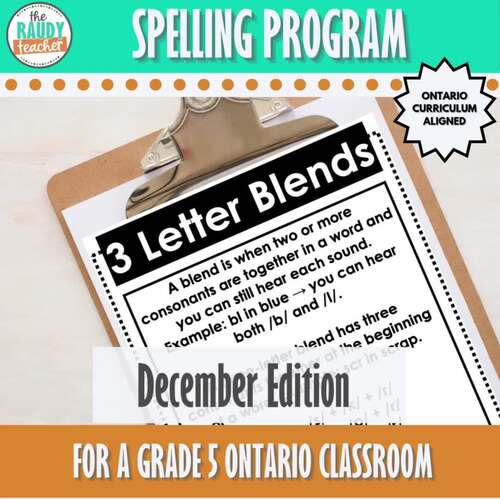 Grade 5 December Spelling Program | Ontario Language Curriculum 2023