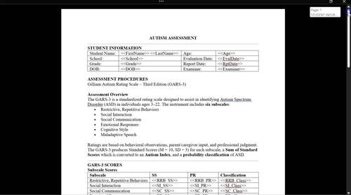GARS-3 Report Template by The Psych Report Assistant | TPT
