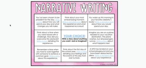 Narrative Writing Choice Board (Distance Learning) by Swain in the Middle