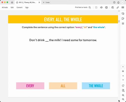 ESL Intermediate Lesson: Learn when to use 'Every', 'All', & 'The Whole'