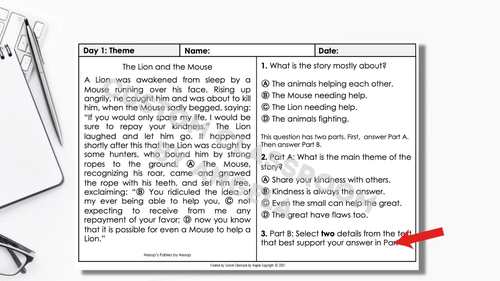 Theme STAAR Daily Reading Comprehension Warm Ups by Custom Classroom by ...