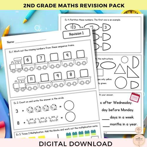 2nd Grade Maths Revision Worksheets, Maths Mixed Exercises Summer Work