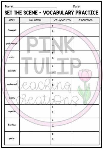 Set The Scene - Narrative Writing Worksheets by Pink Tulip Teaching ...
