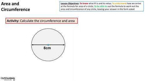 Circumference and Area of Circles Lesson by Outstanding Resources