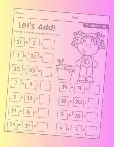 Summer Math Addition Worksheets | Numbers 1–40 | Practice for 1st & 2nd ...