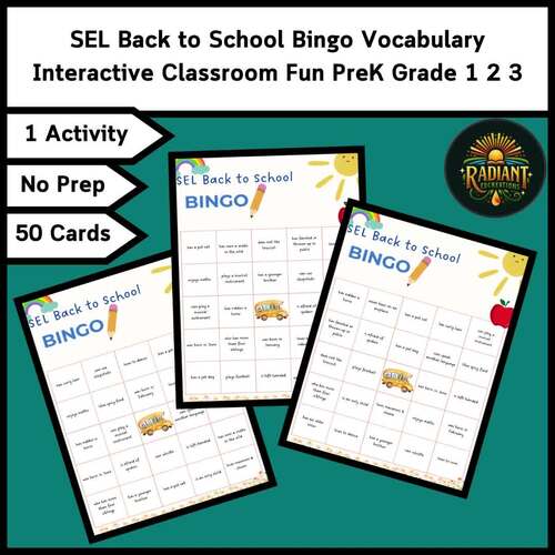SEL Back to School Bingo Vocabulary Interactive Classroom Fun PreK ...