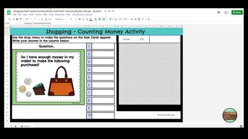 Money Addition of Coins and Dollars Digital Self Checking Task Cards