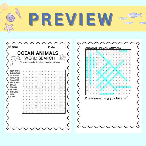 Ocean Animals Word Search Bundle Printable Worksheets, 16 Pages | TPT
