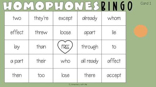 Homophones Bingo | Common Core Aligned Review Game | TpT