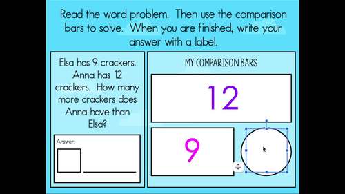 Word Problems to 20 Using Comparison Bars 1st Grade Math for Google Slides