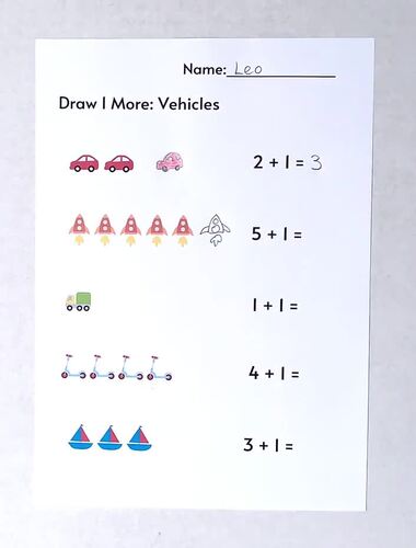 Draw One More Vehicles Math Special Education Number Sense Worksheets