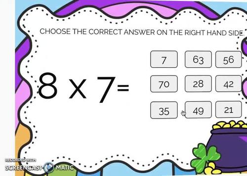 Multiplication Facts (x7) Sevens Practice BOOM CARDS (Multiple Choice)