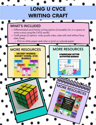 Silent E Long U Phonics Writing Craftivity - CVCE Magic E Writing & Craft