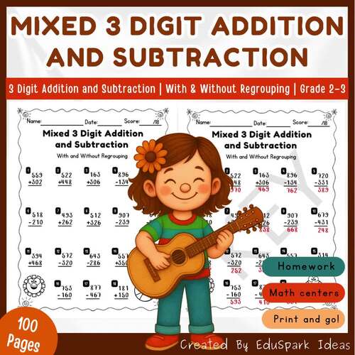 3 Digit Addition and Subtraction with and without Regrouping Worksheets ...