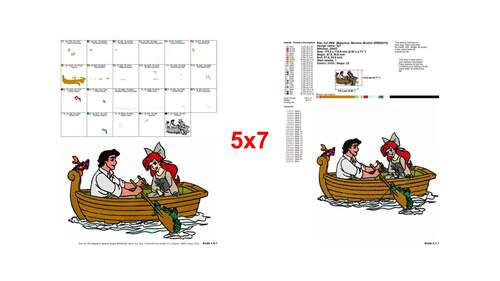 Ariel Prince Eric Sebastian Frogs Boat Ride Embroidery Designs ...