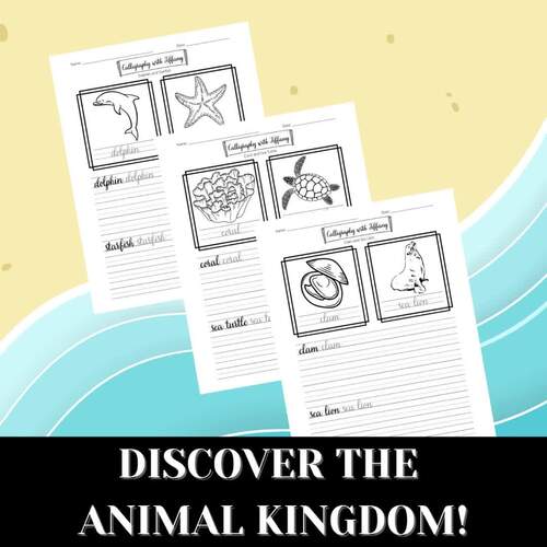 OCEAN ANIMALS | Engaging Cursive Handwriting Practice | Coloring Images ...