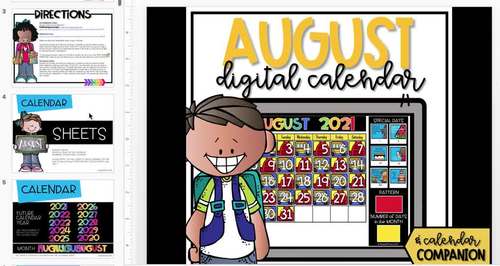 AUGUST DIGITAL CALENDAR (Calendar Companion/Number of the Day Activities)