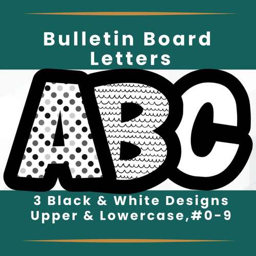 Black and White Bulletin Board Letters, A-Z Upper & Lowercase Letters ...