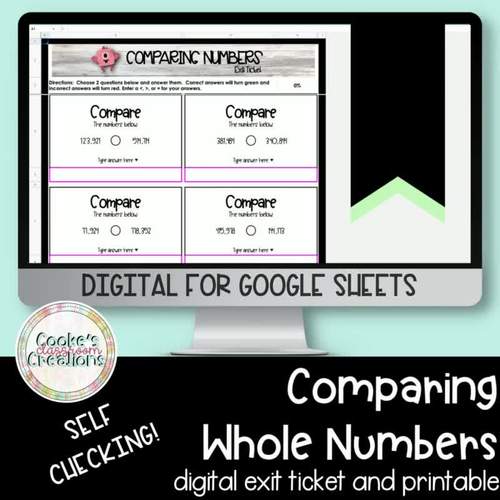 Comparing Whole Numbers Digital Exit Ticket/Quiz and Printable | TpT