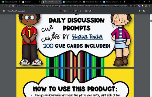Social Emotional Learning daily discussion prompts cue cards character ed