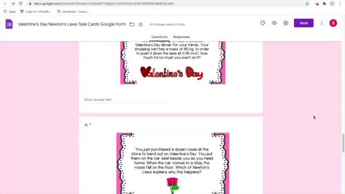 Newton's Laws Printable and Digital Task Cards for Valentine's Day