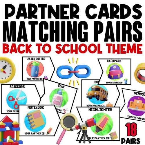 Partner Cards, Matching Pairs, Back to School by Teaching From Square One