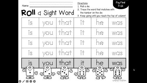 Roll a Sight Word: Fry First 1-100 (Dice Activity / Center) | TPT
