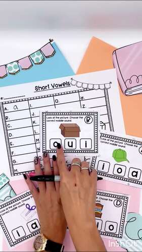 Middle Sounds Short Vowel Worksheets Task Cards Kindergarten | TPT