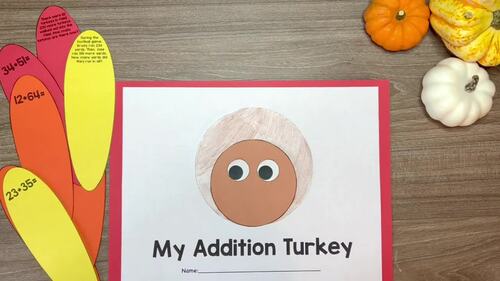 Addition Strategies Thanksgiving Turkey Craft - 2 and 3 digit with ...
