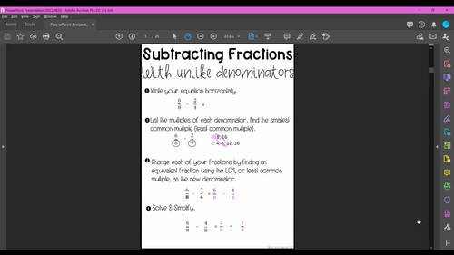 Subtracting Fractions with Unlike Denominators Fifth Grade Math Worksheets