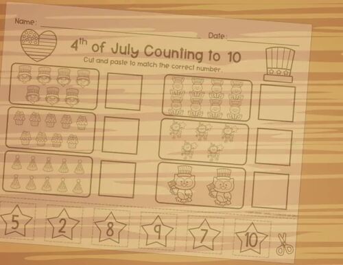 4th of July Counting to 10 Cut and Paste | Patriotic Number Matching ...