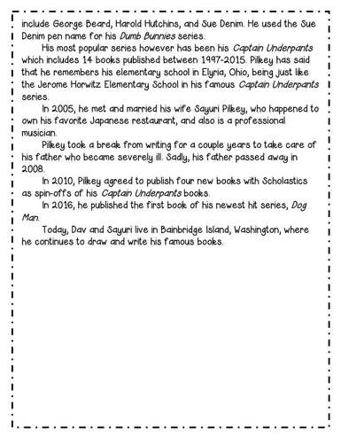 Dav Pilkey Author Study- Print & Google Classroom - Distance Learning