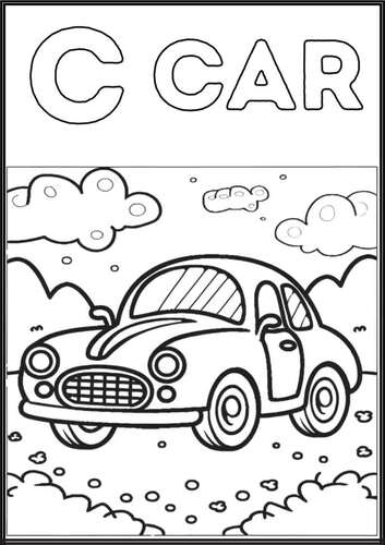 Best Printable Car ,Lettre C ,Coloring Page, Kids,Cute,PreK,sheet,Beautiful