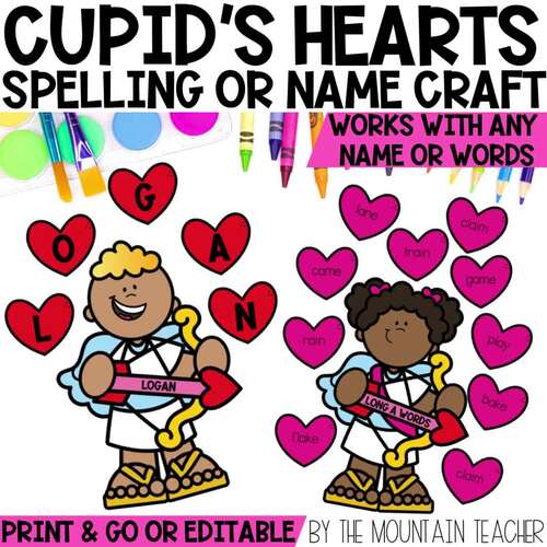 Editable Cupid Name Writing Practice Craft or Spelling Word Phonics ...